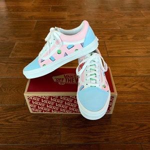 Custom 80s-inspired Pastel Block-colored Vans—tie Vans—pastel Hand ...