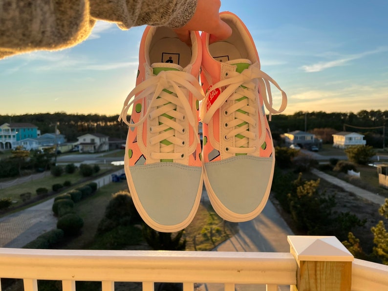 Custom 80s-inspired Pastel Block-colored Vans—tie Vans—pastel Hand ...