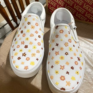 Retro Flowers on Checkerboard Slip-on Vans— Hand-painted Flower Vans - Etsy