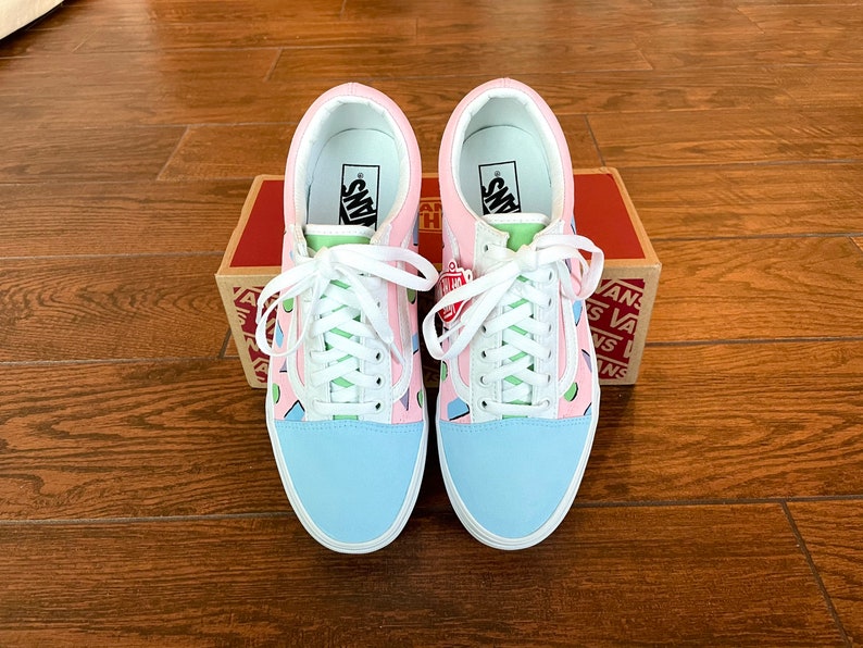 Custom 80s-inspired Pastel Block-colored Vans—tie Vans—pastel Hand ...