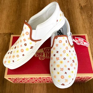Retro Flowers on Checkerboard Slip-on Vans— Hand-painted Flower Vans - Etsy