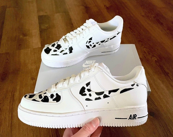 Cow Design Nike Air Force 1s Custom Air Forces Black and White Cow ...