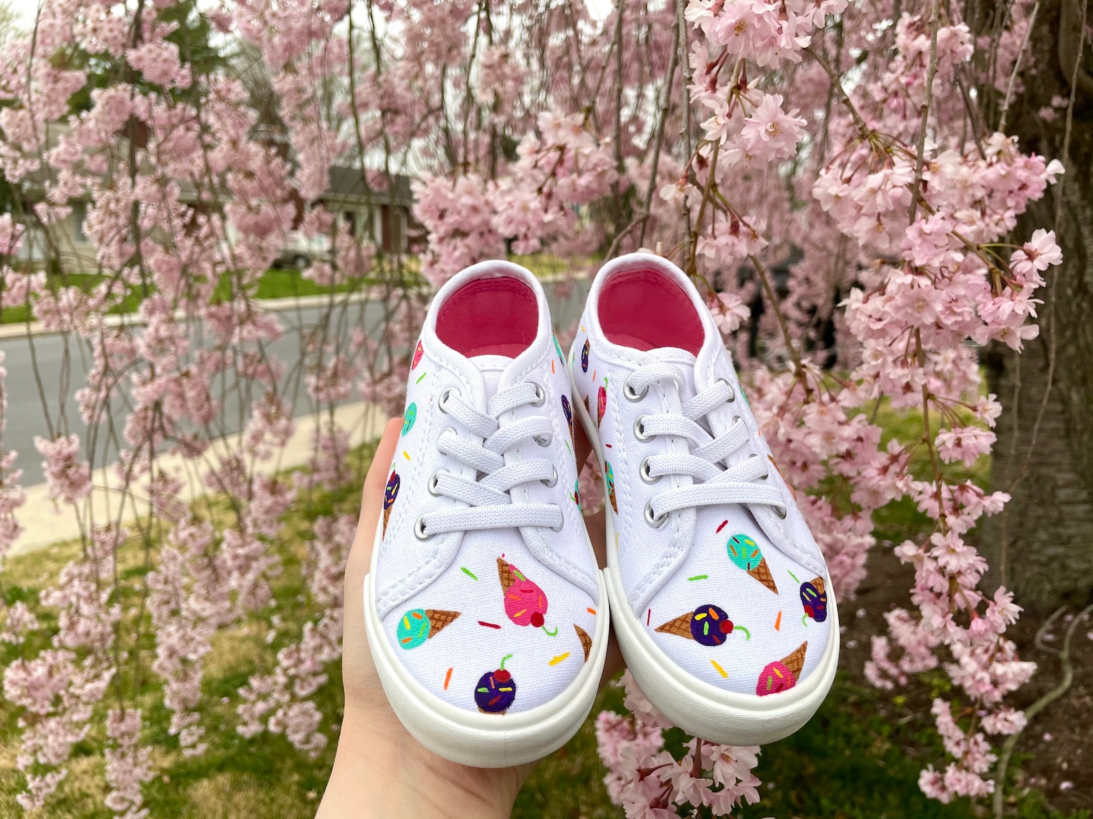 Kids Ice Cream Cone Shoes Ice Cream Custom Shoes Painted | Etsy