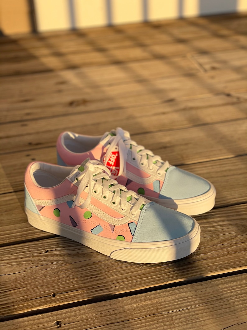Custom 80s-inspired Pastel Block-colored Vans—tie Vans—pastel Hand ...