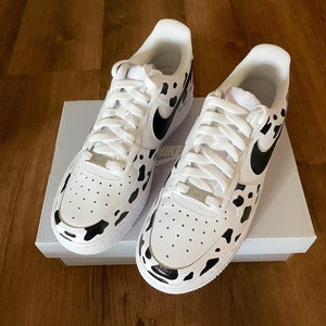 Cow Design Nike Air Force 1— Black Check Cow Print— Custom Cow Air ...