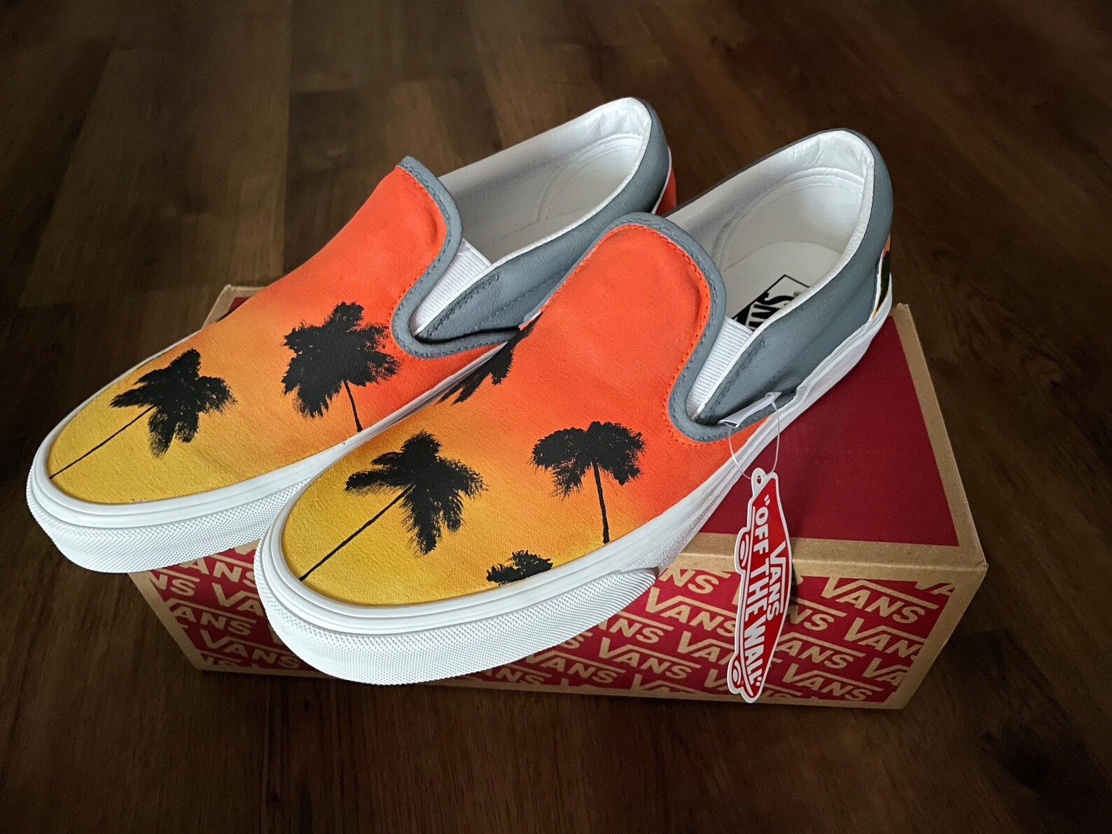 Sunset and Palm Tree Custom Vans Slip-on Vans Custom - Etsy