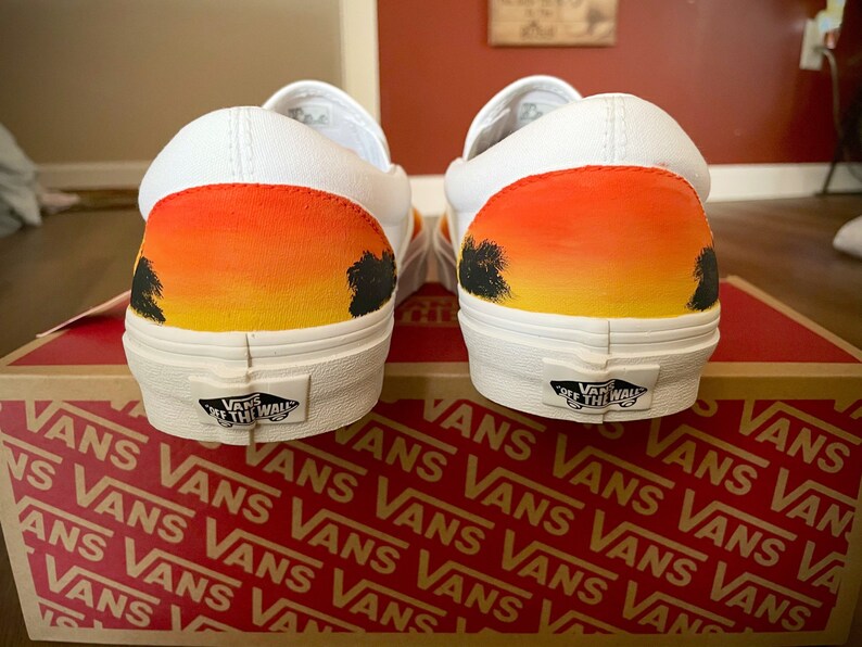Sunset and Palm Tree Custom Vans— Slip-on Vans— Custom Off-the-wall ...