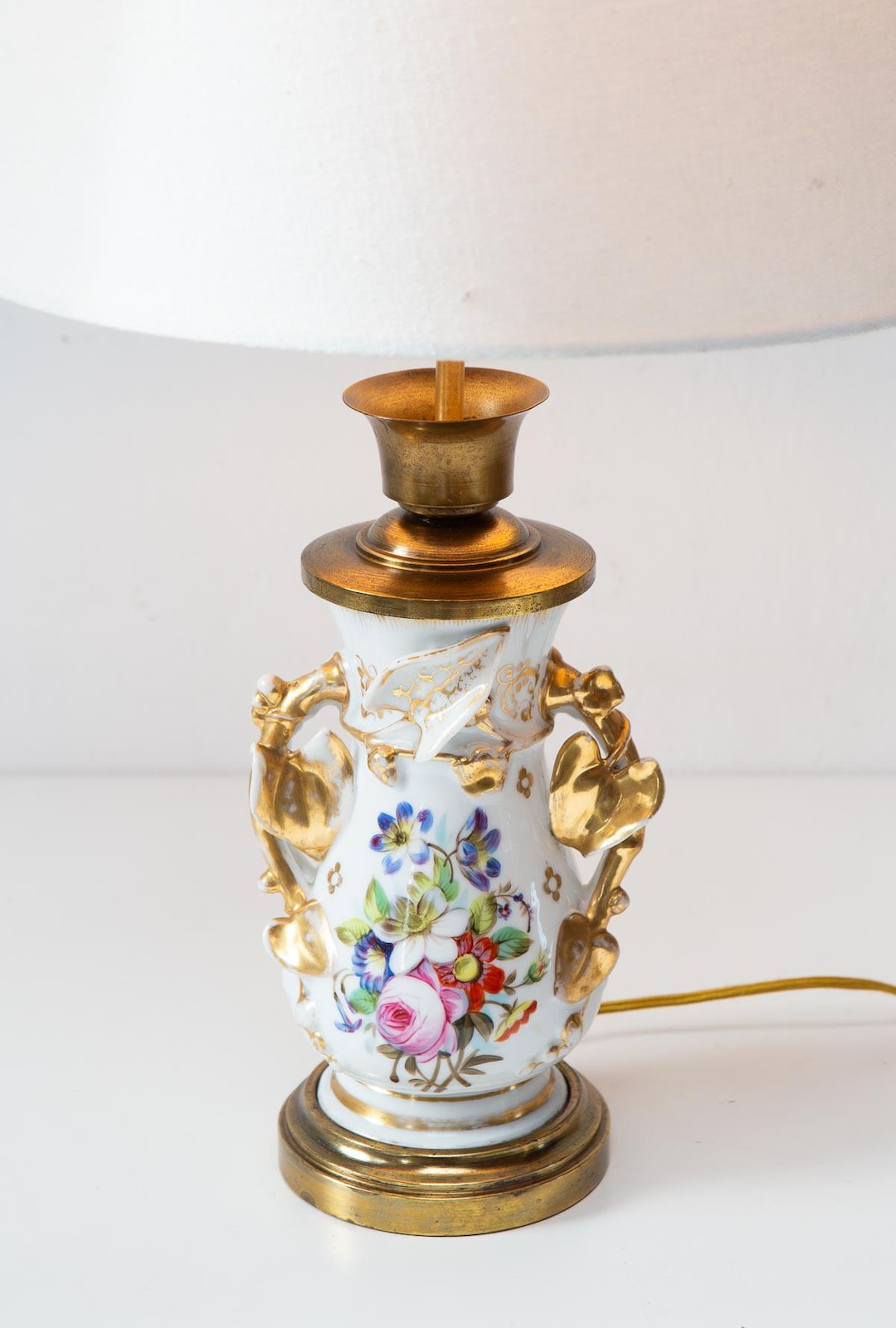 Antique French Porcelain Table Lamp With Flowers, 19th Century (38 Cm ...