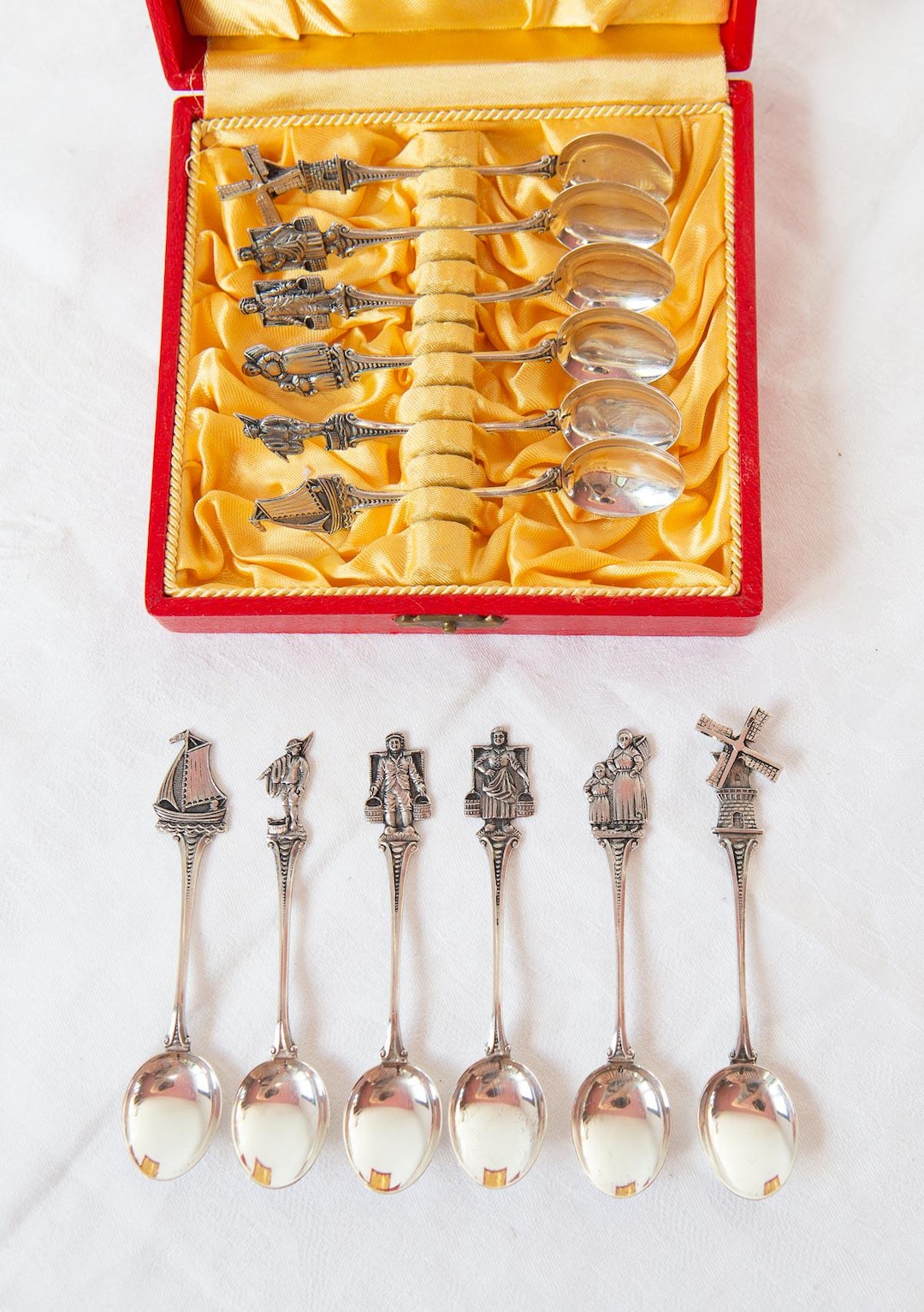 Set of 12 Antique Swedish Silver Spoons With Figures and Windmills C ...