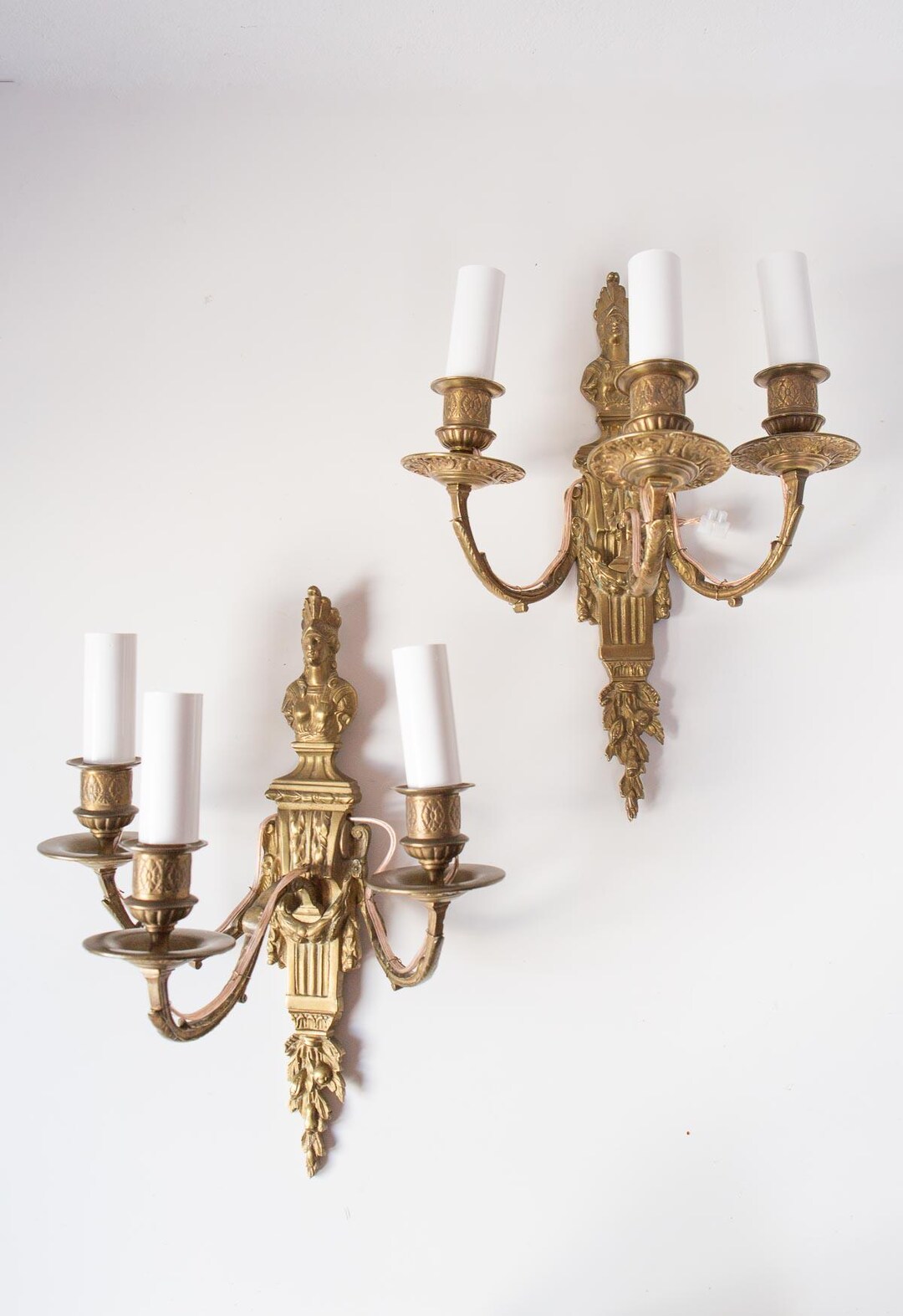Pair of Antique French Athena Bronze Wall Lights, Louis XVI Style, Late ...