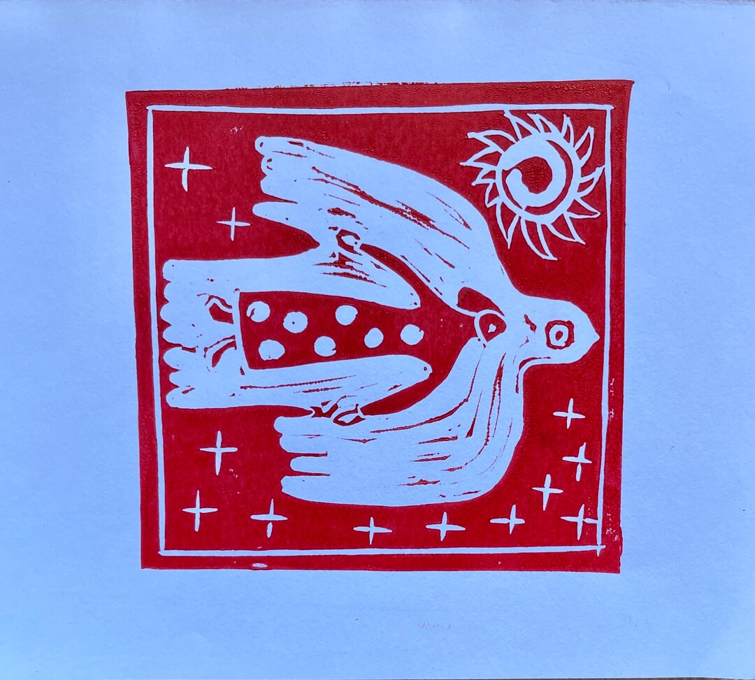 Be Free, Bird, Linocut , Hand Pulled Print, Printmaking, Freedom, Red ...
