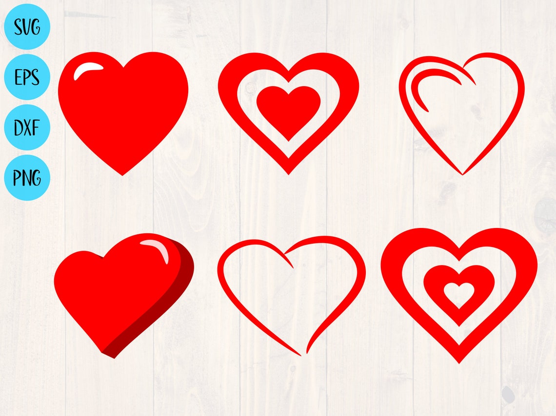 Heart Clipart 6 Pack Svg, Png, Eps, and Dxf Printable for Cricut and ...