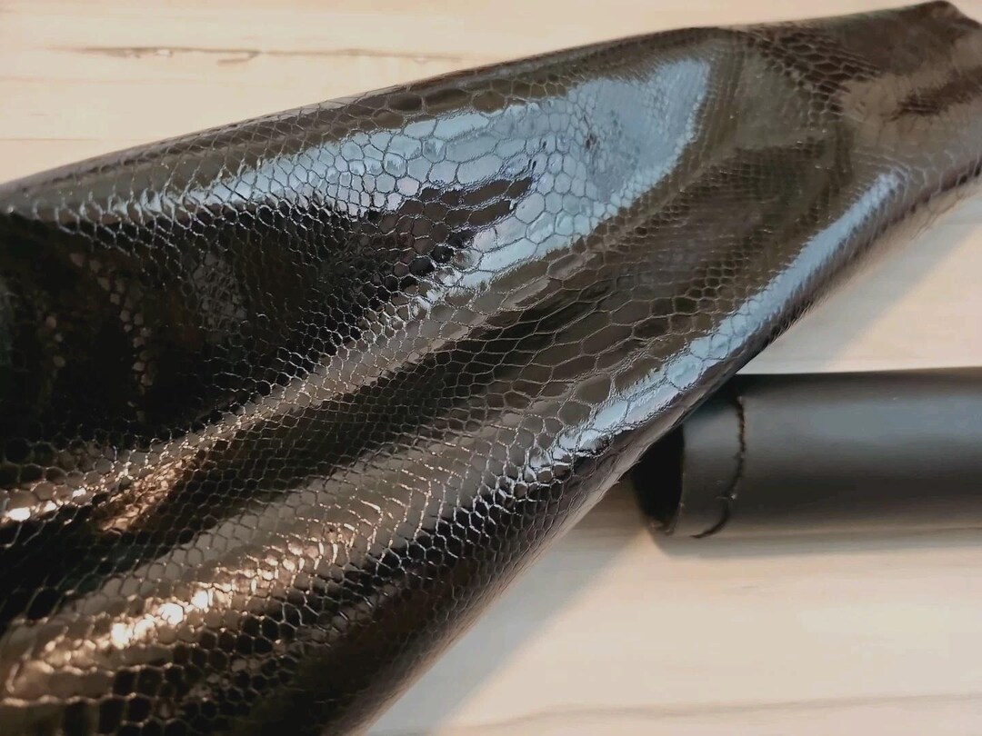 2oz Glossy Black Snakeskin Embossed Print Sheepskin Lambskin Leather ...