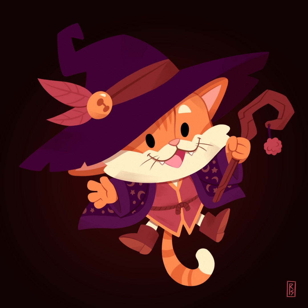 Mage Cat Print 10x10 Fantasy Art RPG Pet Gift - Etsy