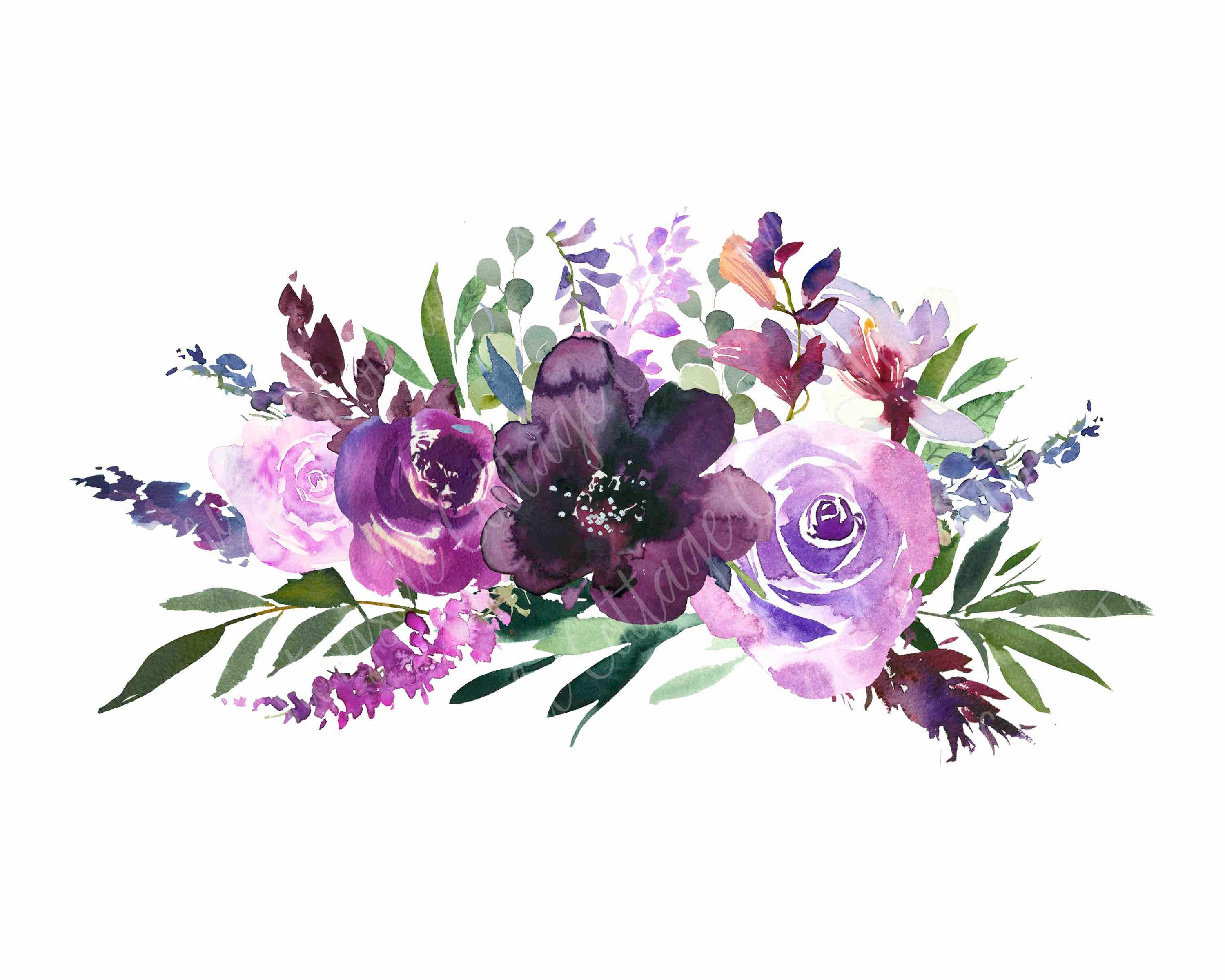 Papercraft Watercolor Floral Clipart Asters Violet Flowers Clip Art ...
