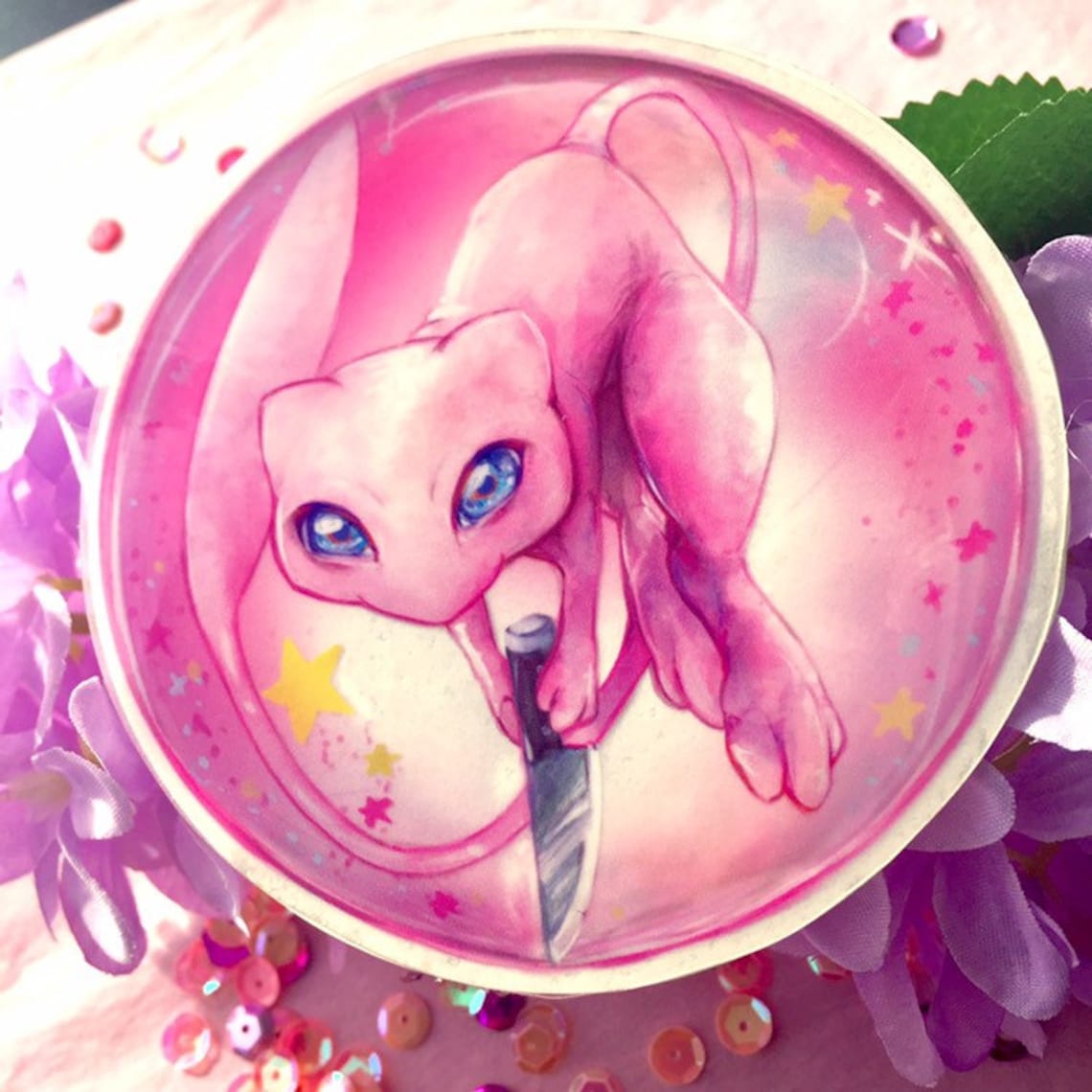 Bubble Mew Translucent Vinyl Sticker, Pokémon With Knives - Etsy
