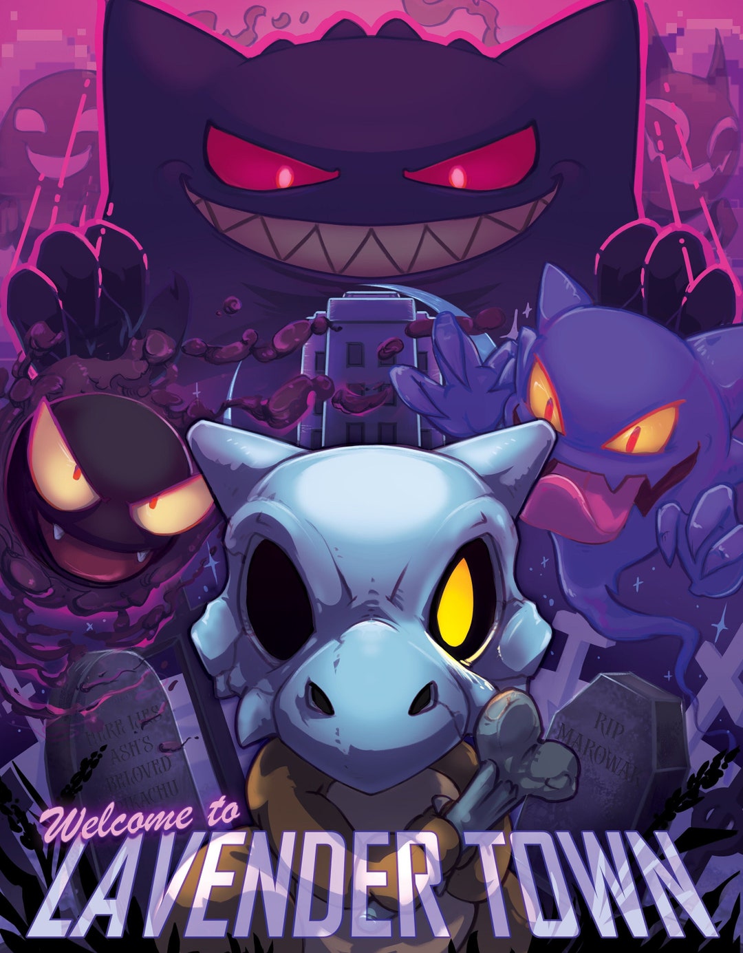 Lavender Town Travel Poster - Pokemon Art Print - Etsy