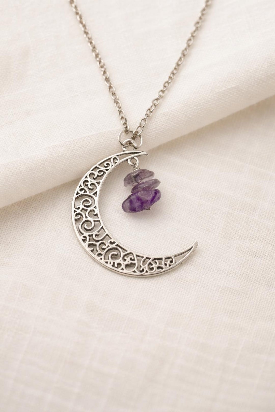 Amethyst February Birthstone Moon Necklace, Crescent Moon Pendant With ...