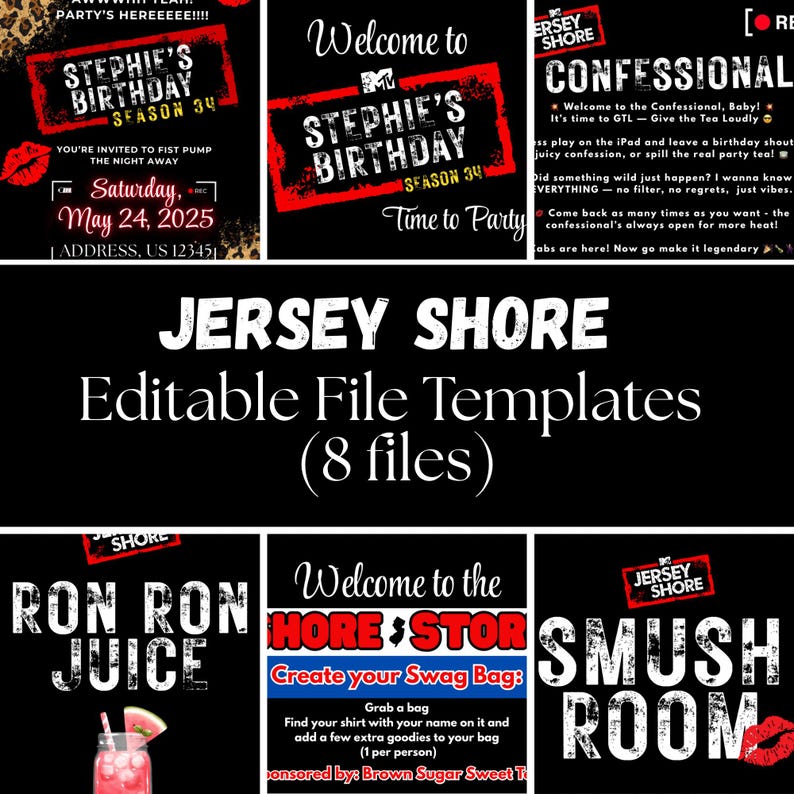 Jersey Shore Party Sign Bundle: Editable Canva Templates (digital ...