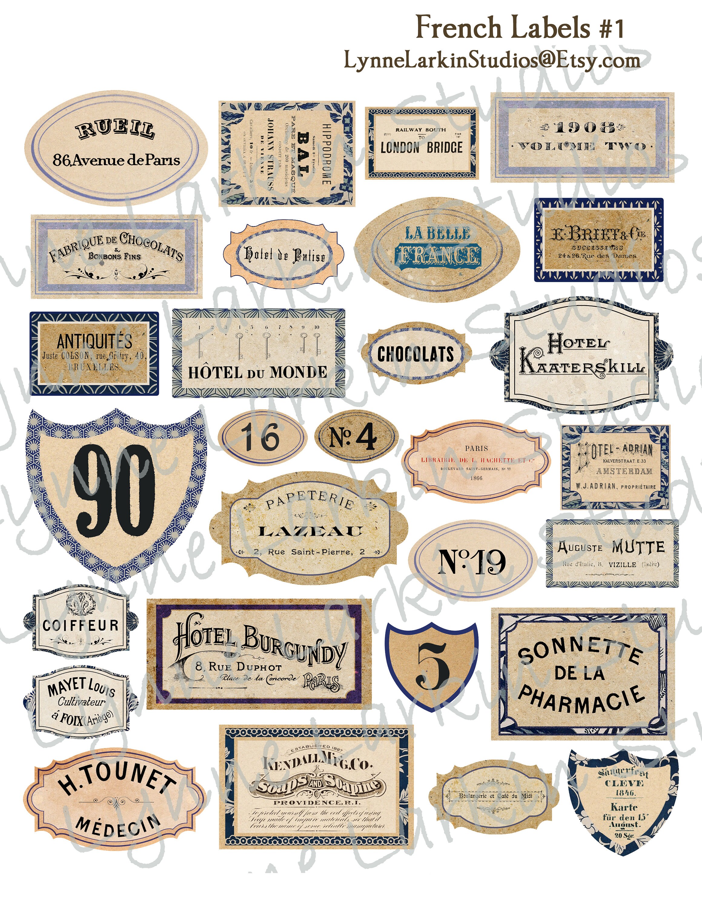 French Labels#1 INSTANT DOWNLOAD Digital Paper Vintage Labels Junk ...