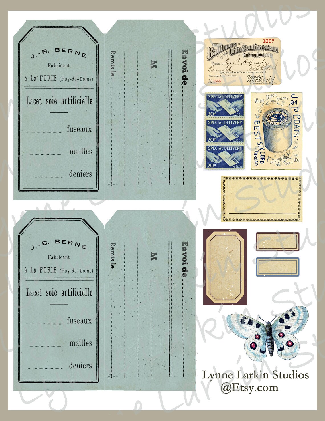 French Blue Tag Set #2 INSTANT DOWNLOAD Digital Paper Vintage Labels ...