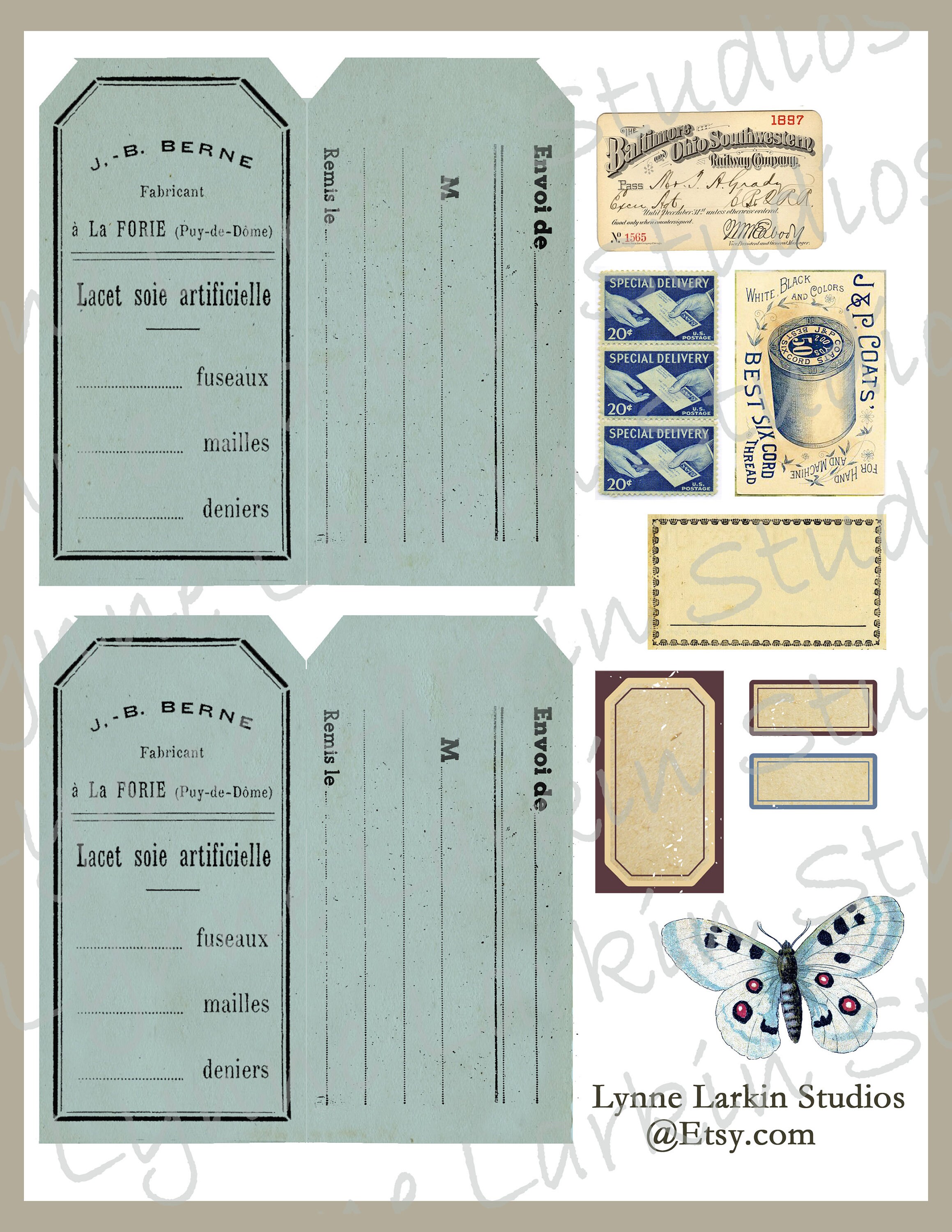 French Blue Tag Set #2 INSTANT DOWNLOAD Digital Paper Vintage Labels ...