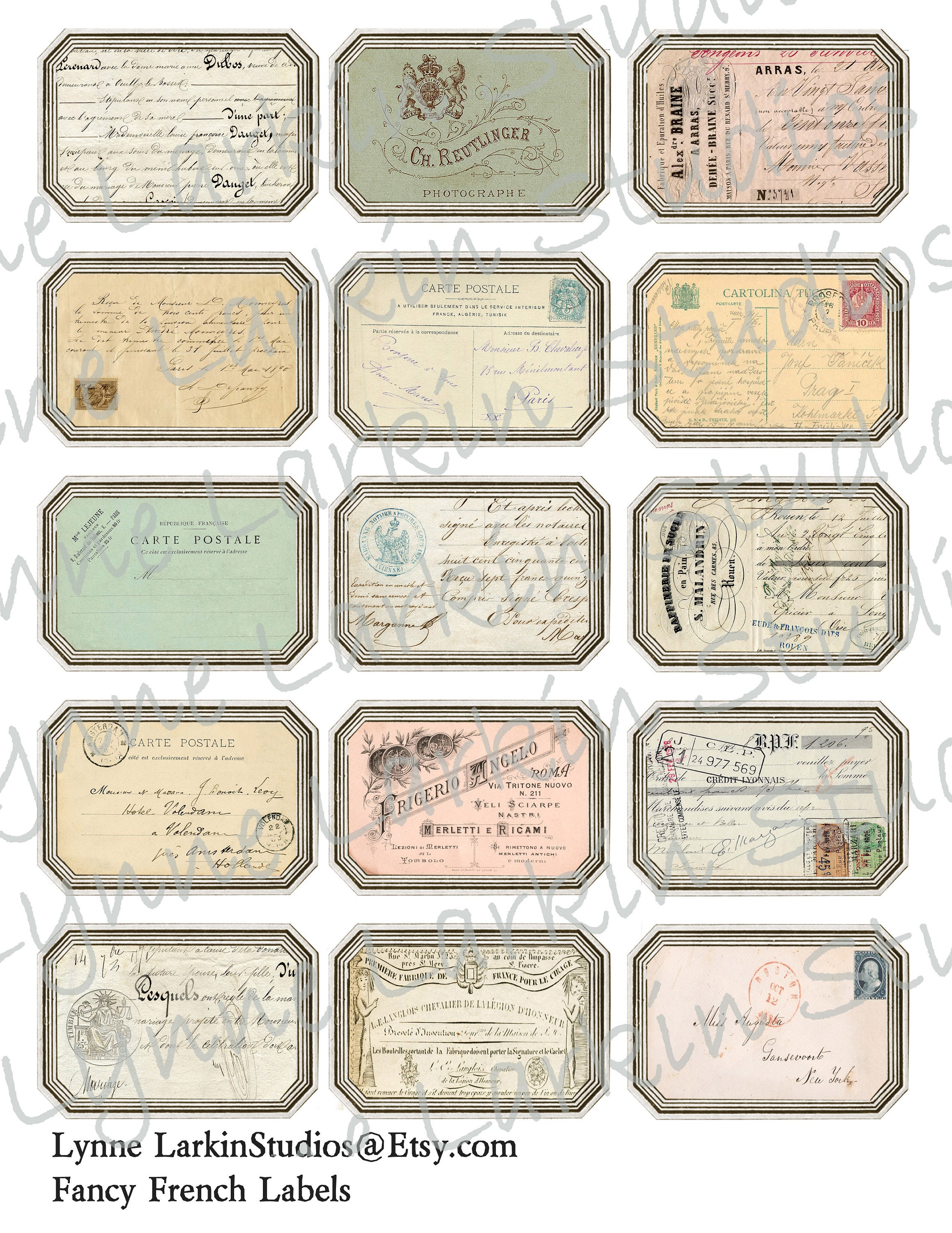 Fancy Fench Labels 3 Sizes INSTANT DOWNLOAD Digital Paper Vintage ...