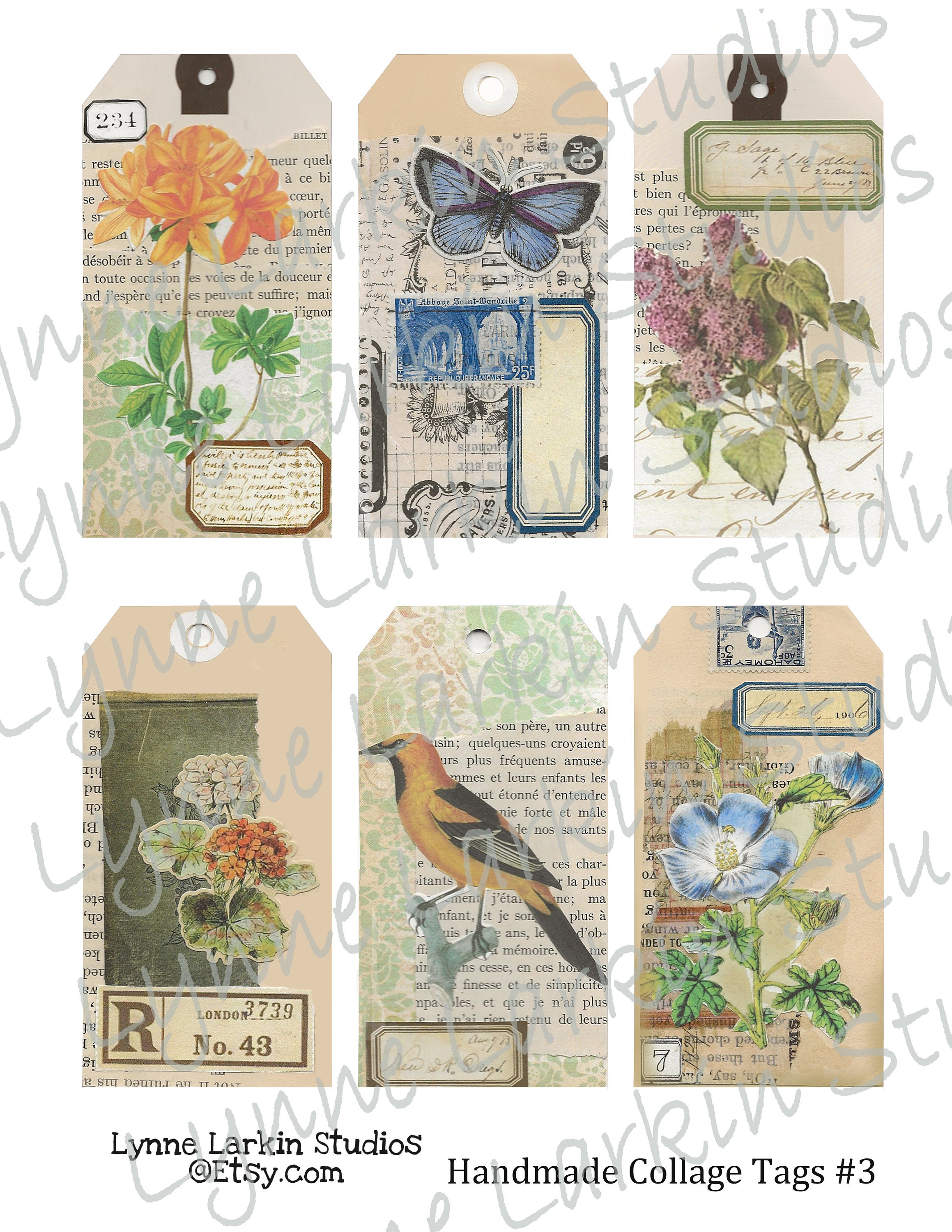 Junk Journal Tags PRINTABLE Instant Download Handmade Collage Birds ...