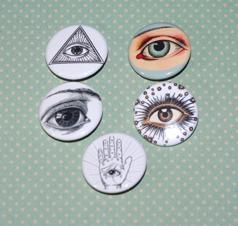 Eyes, Eyes and More Eyes Pin Back Buttons Set of 5 T 1.25" Pin Back ...