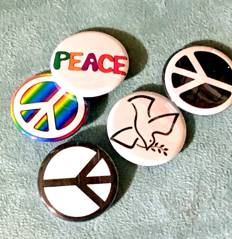Hippie Peace Sign 60"s Flower Power Pin Back Buttons Set of 5 T 1.25 ...