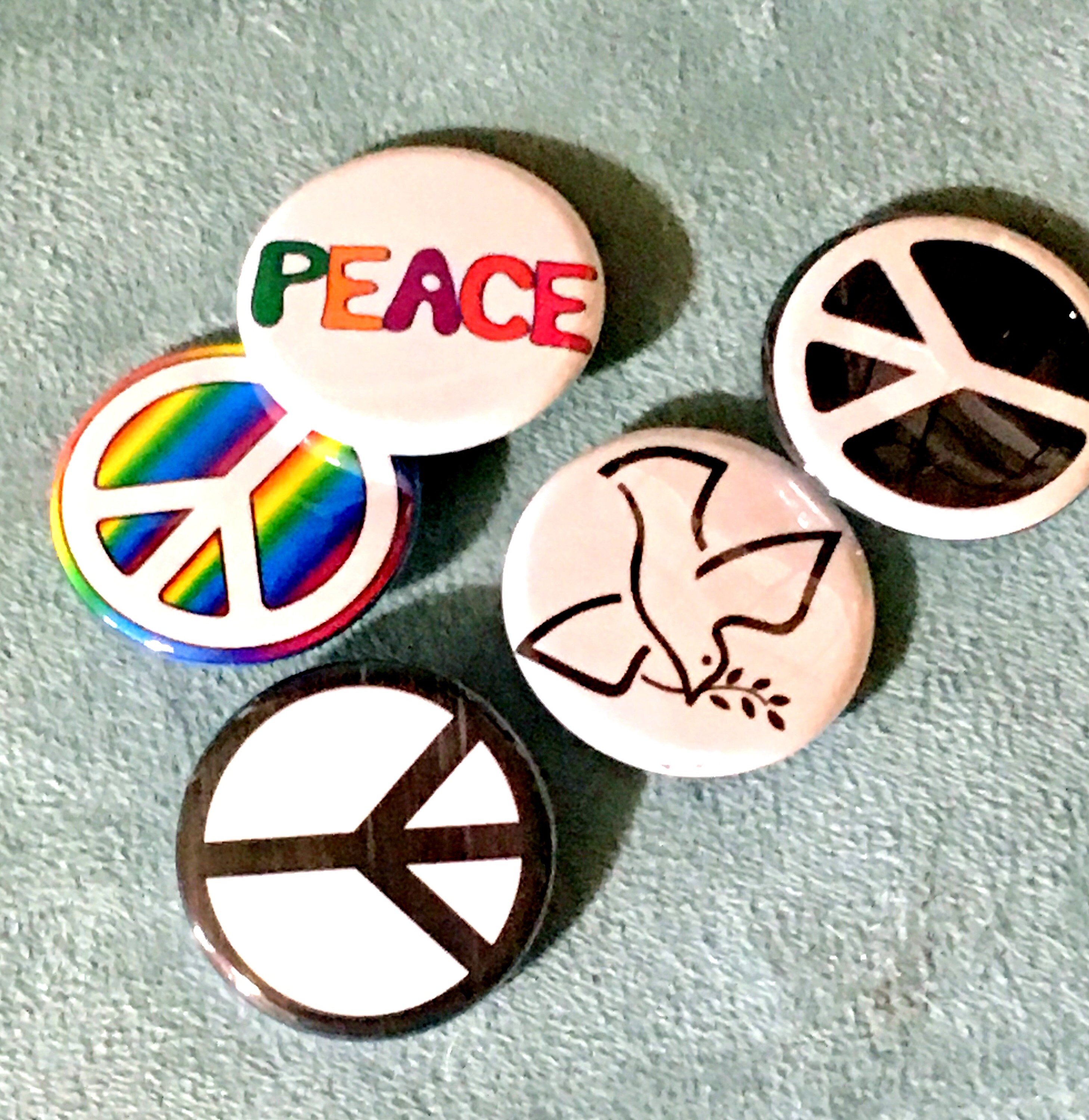 Hippie Peace Sign 60"s Flower Power Pin Back Buttons Set of 5 T 1.25 ...
