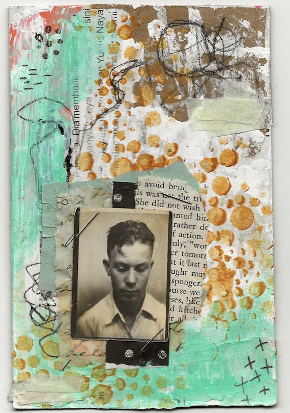 Mixed Media Collage With Vintage Photo Nostalgic Man Boy - Etsy