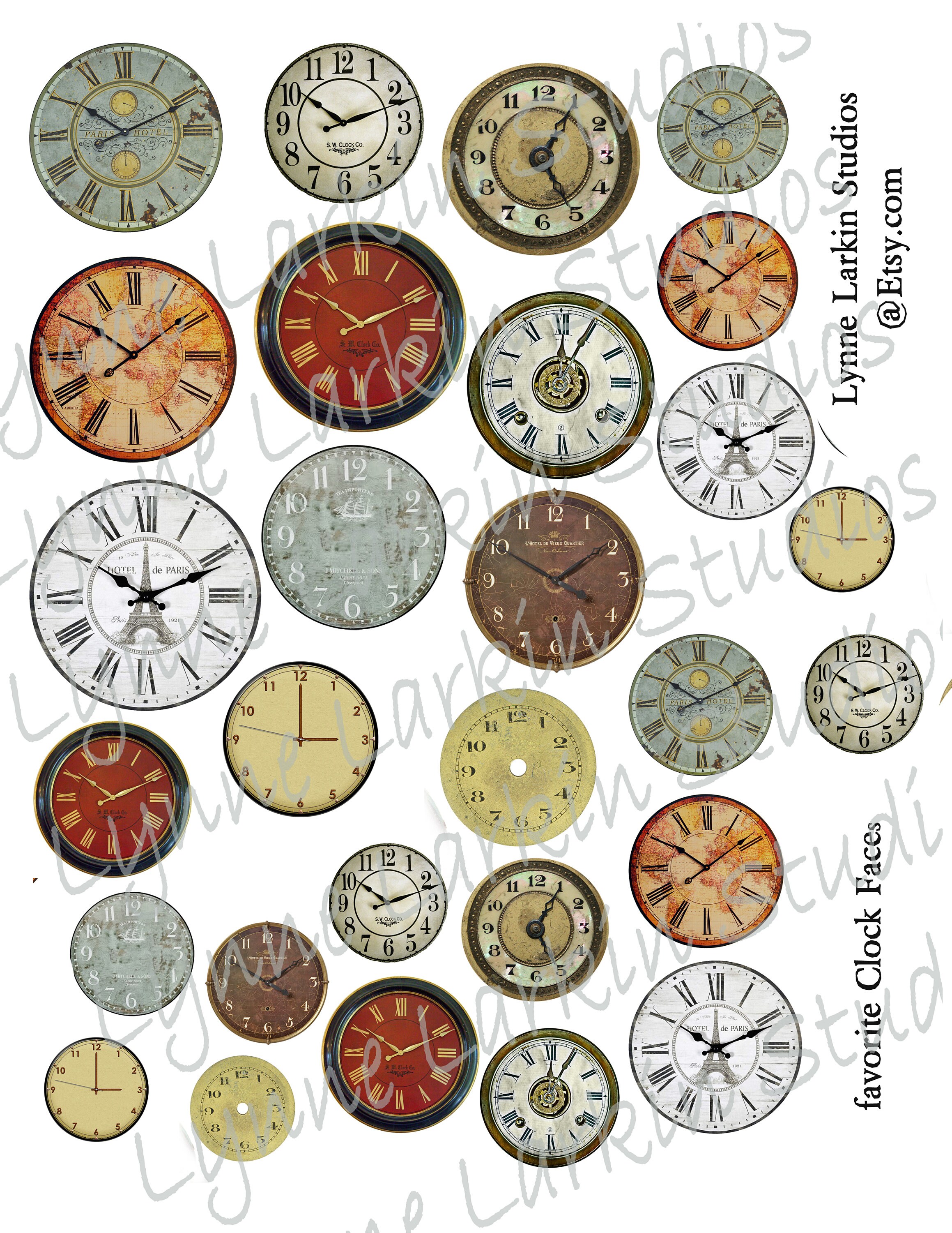 MY FAVORITE CLOCKS Digital Download Elements for Collage, Mixed Media ...