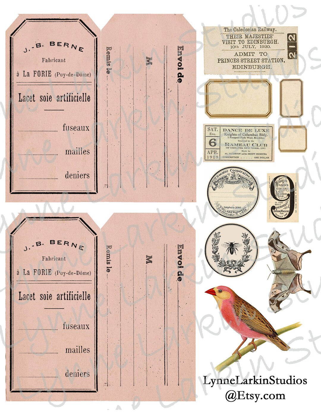 French Pink Tag Set #1 INSTANT DOWNLOAD Digital Paper Vintage Labels ...