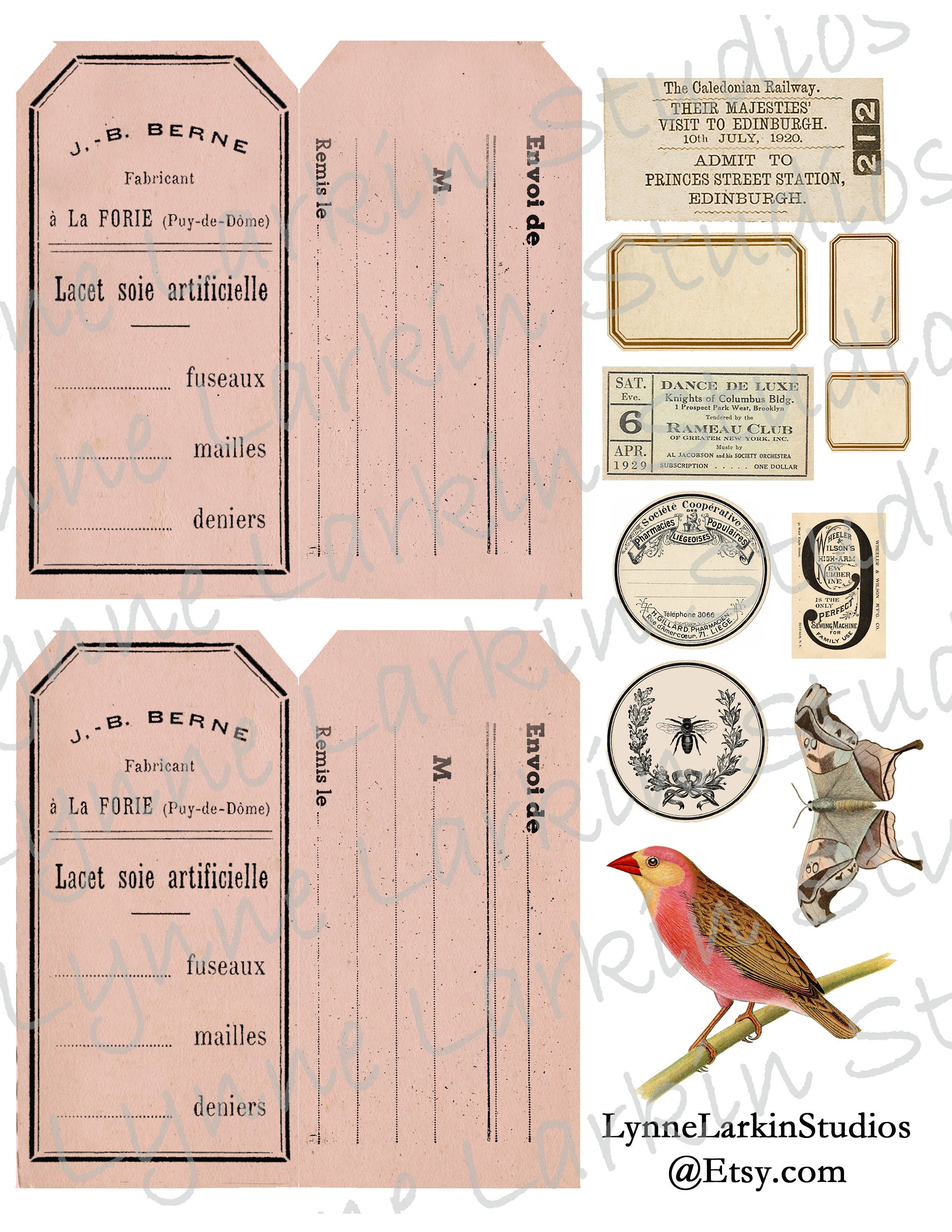 French Pink Tag Set #1 INSTANT DOWNLOAD Digital Paper Vintage Labels ...