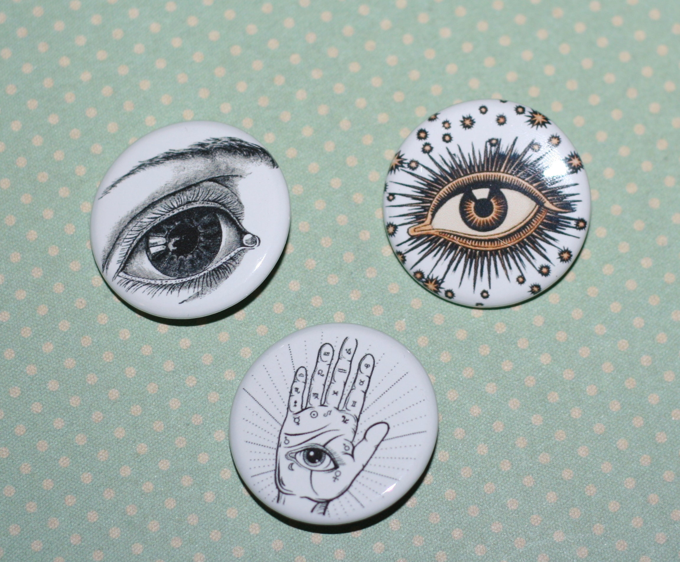 Eyes, Eyes and More Eyes Pin Back Buttons Set of 5 T 1.25" Pin Back ...