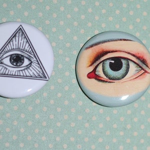 Eyes, Eyes and More Eyes Pin Back Buttons Set of 5 T 1.25" Pin Back ...