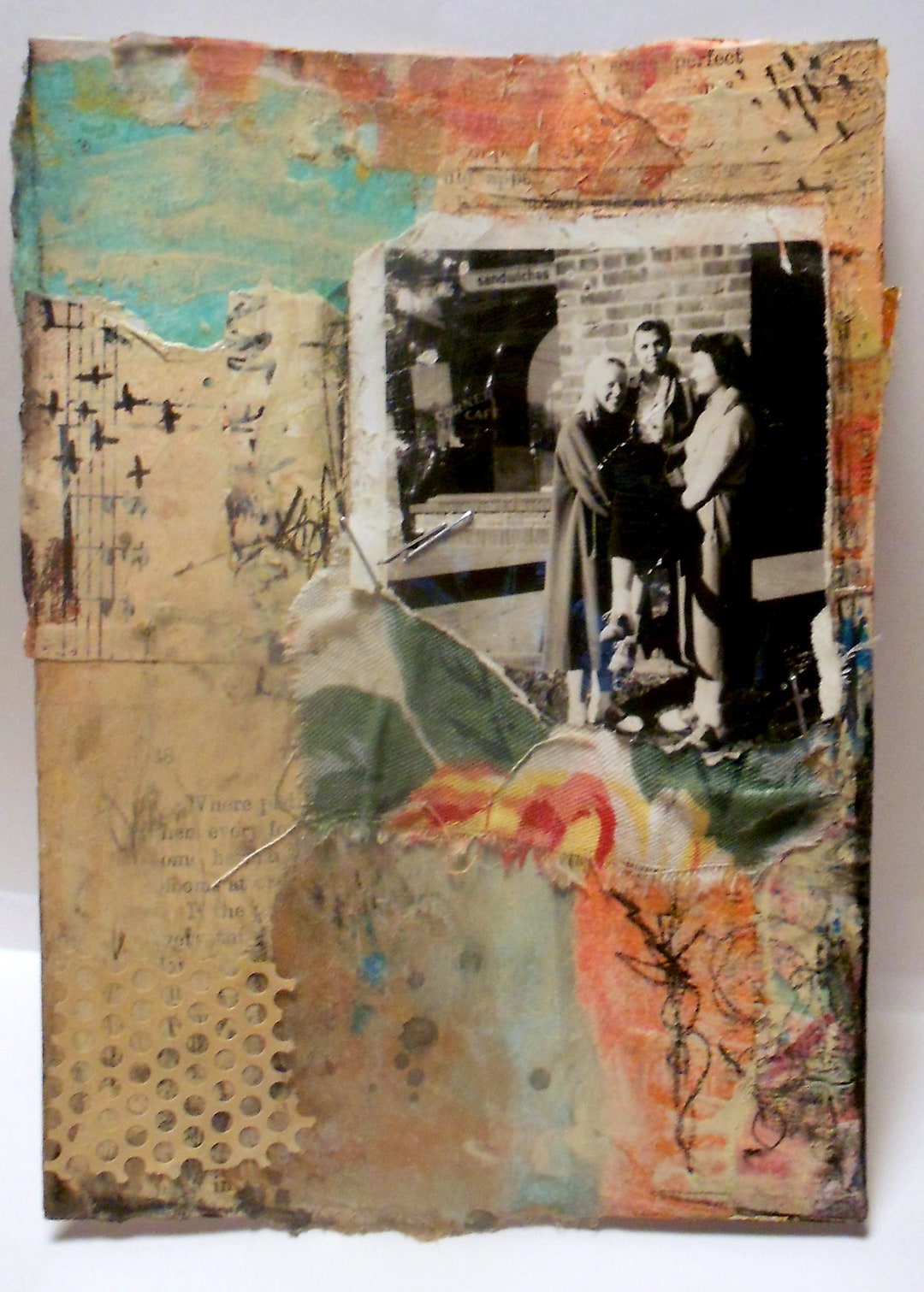 Mixed Media Collage With Vintage Photo Nostalgic Women Girlfriends