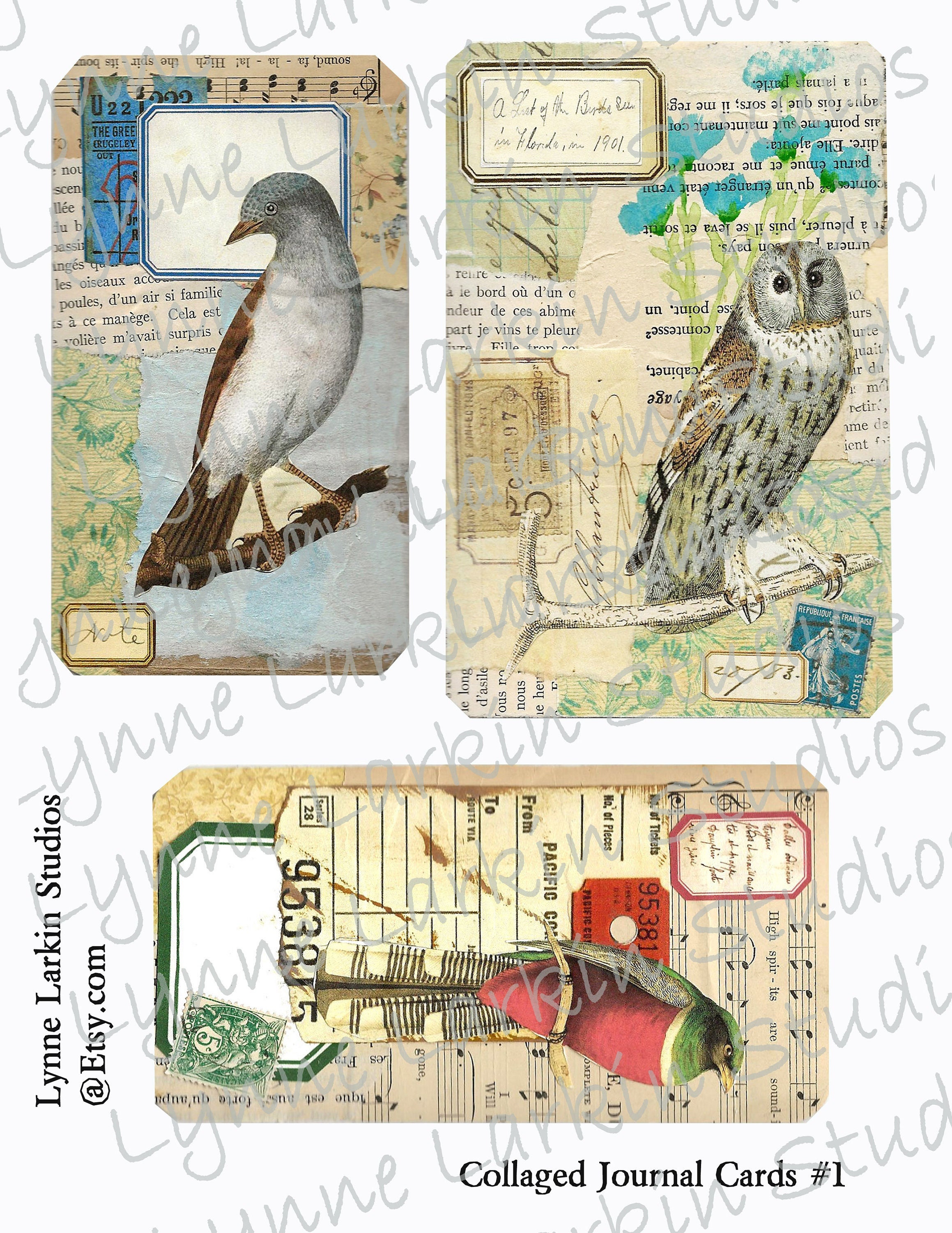 5 Large Junk Journal Cards PRINTABLE Instant Download Handmade Collage ...