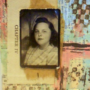 Mixed Media Collage With Vintage Photo On Bingo Card Nostalgic Woman 