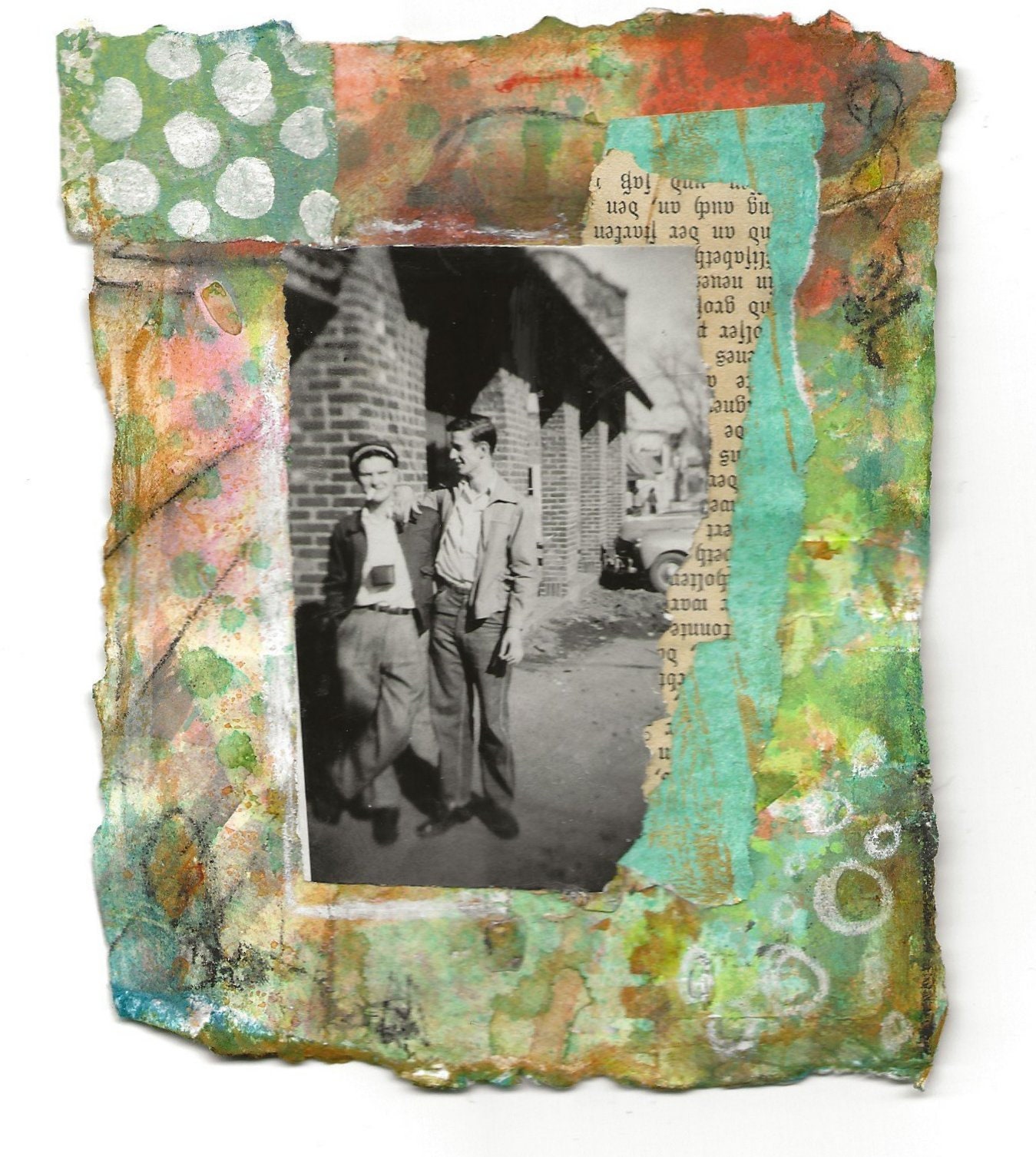 Mixed Media Collage With Vintage Photo Nostalgic Young Men Buddies