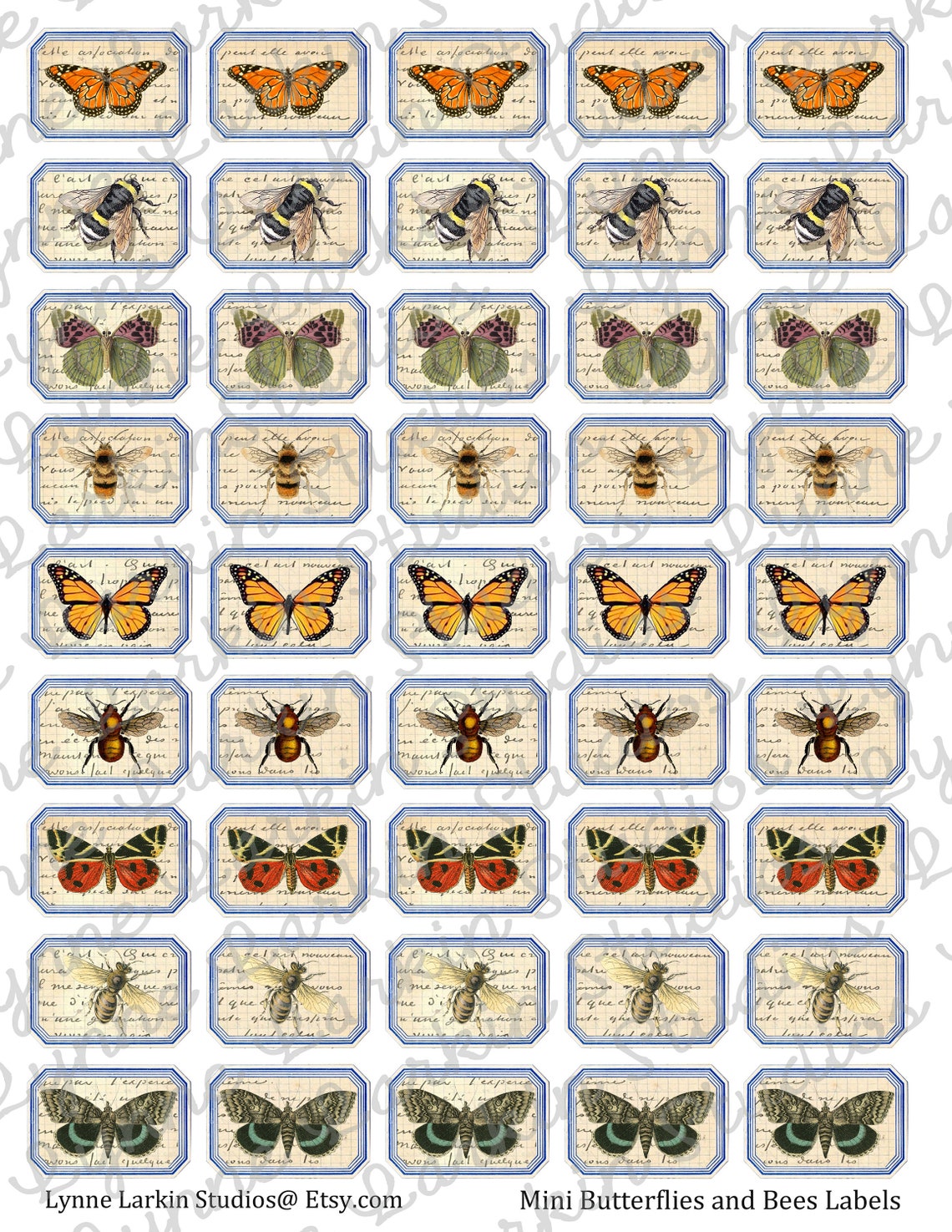 Bees and Butterflies Labels INSTANT DOWNLOAD Digital Paper Vintage ...
