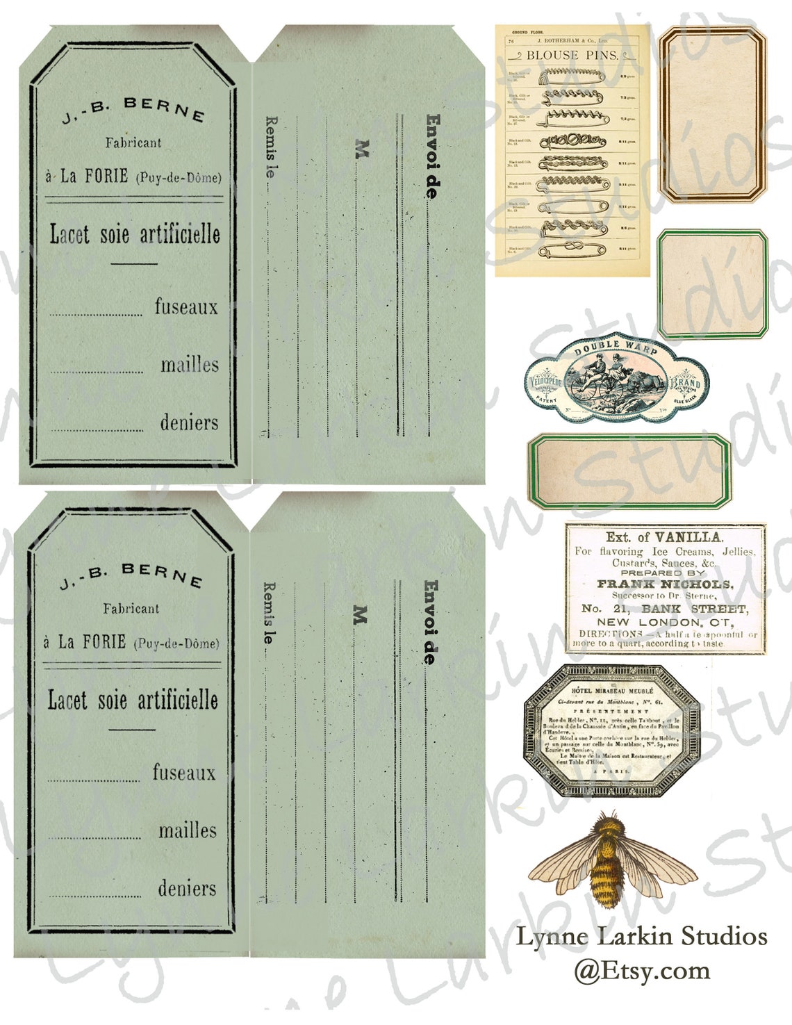 French Greentag Set #3 INSTANT DOWNLOAD Digital Paper Vintage Labels ...