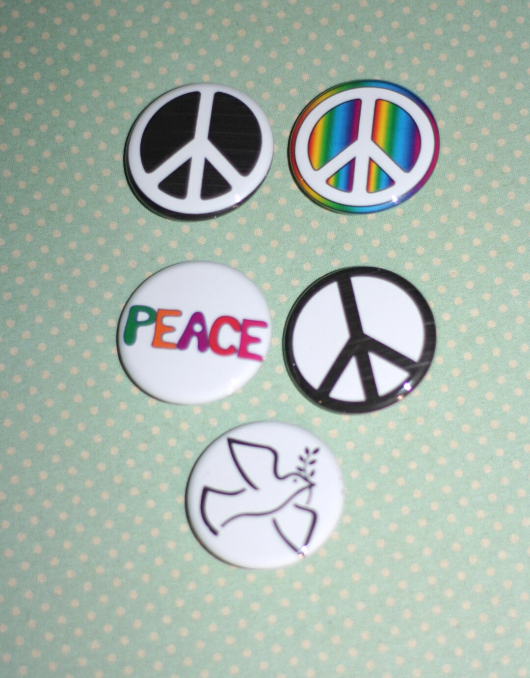 Hippie Peace Sign 60"s Flower Power Pin Back Buttons Set of 5 T 1.25 ...