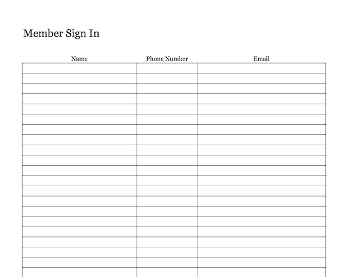 Member Sign in Sheet, Membership Sign Up, Member Sign Up, Member Sheet ...