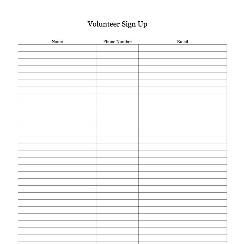 Volunteer Sign in Sheet - Etsy