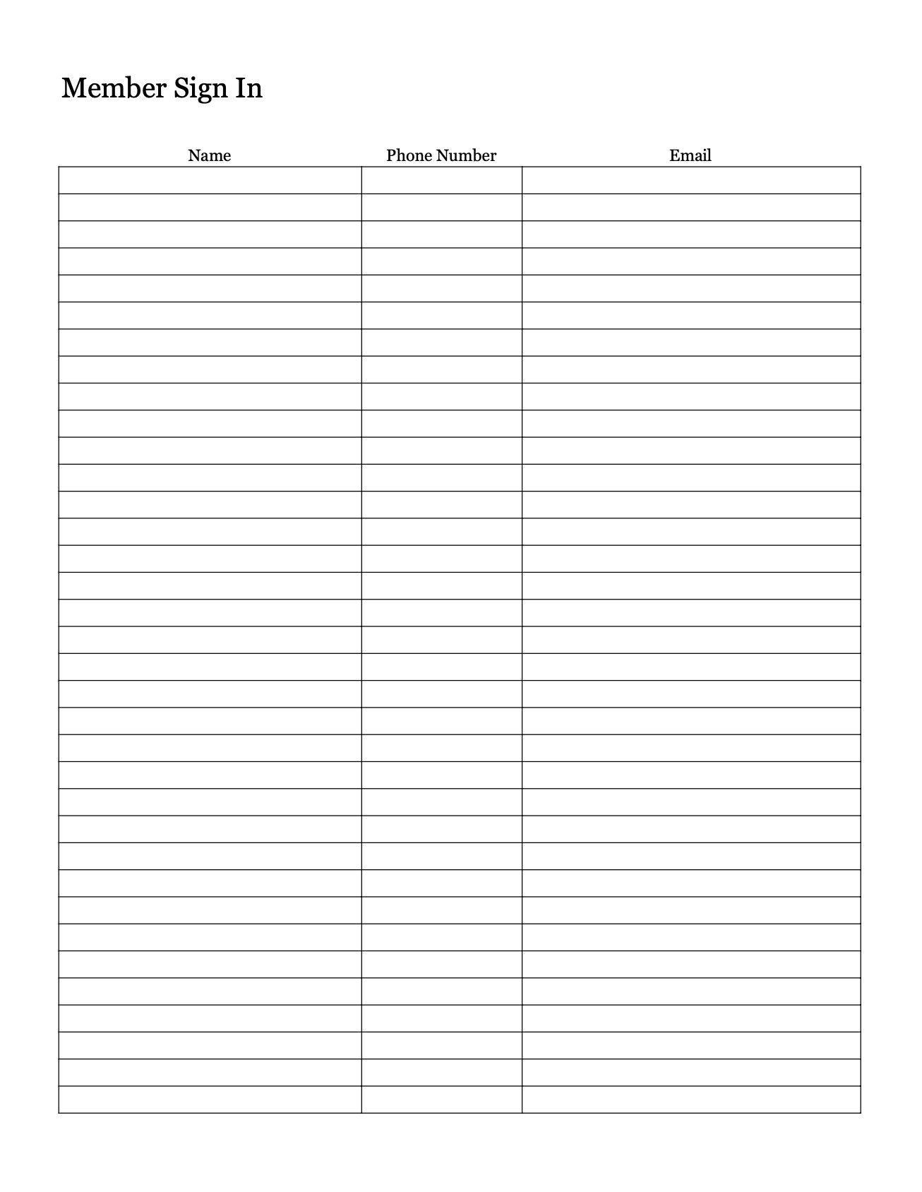 Member Sign in Sheet, Membership Sign Up, Member Sign Up, Member Sheet ...