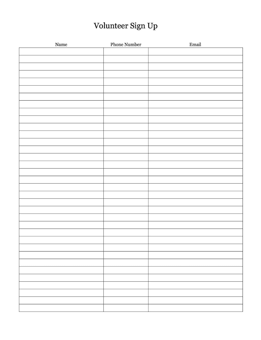 Volunteer Sign up Sheet, Volunteer Sign up List, Printable Sign up ...