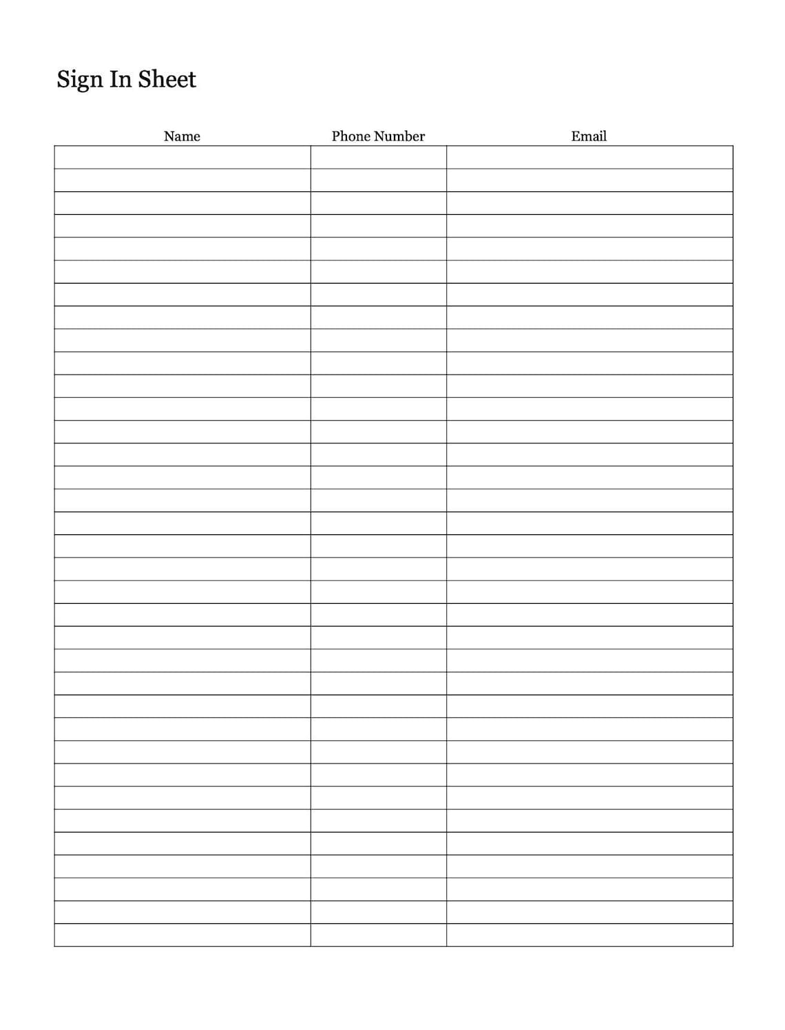 Sign in Sheet, Volunteer Sign up List, Printable Sign in Sheet, Sign in ...