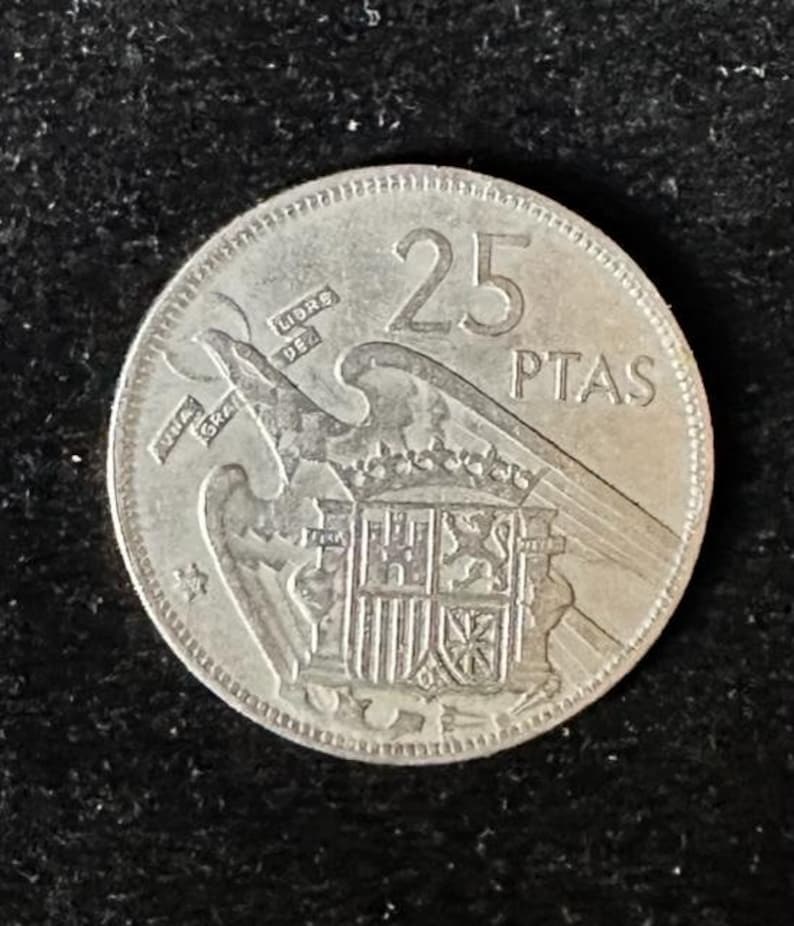 1957 Spain 25 Pesetas PTAS Coin - Franco Caudillo Vintage Espana Moneda ...